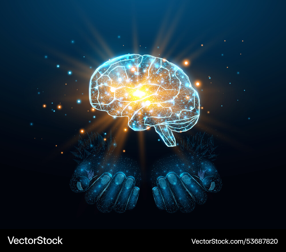 Two human hands are holds brain support Royalty Free Vector