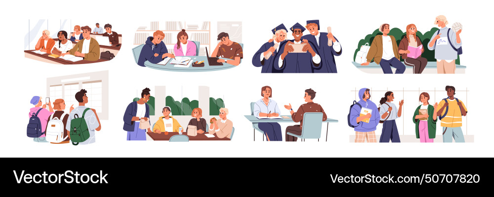 University Students Studying Royalty Free Vector Image