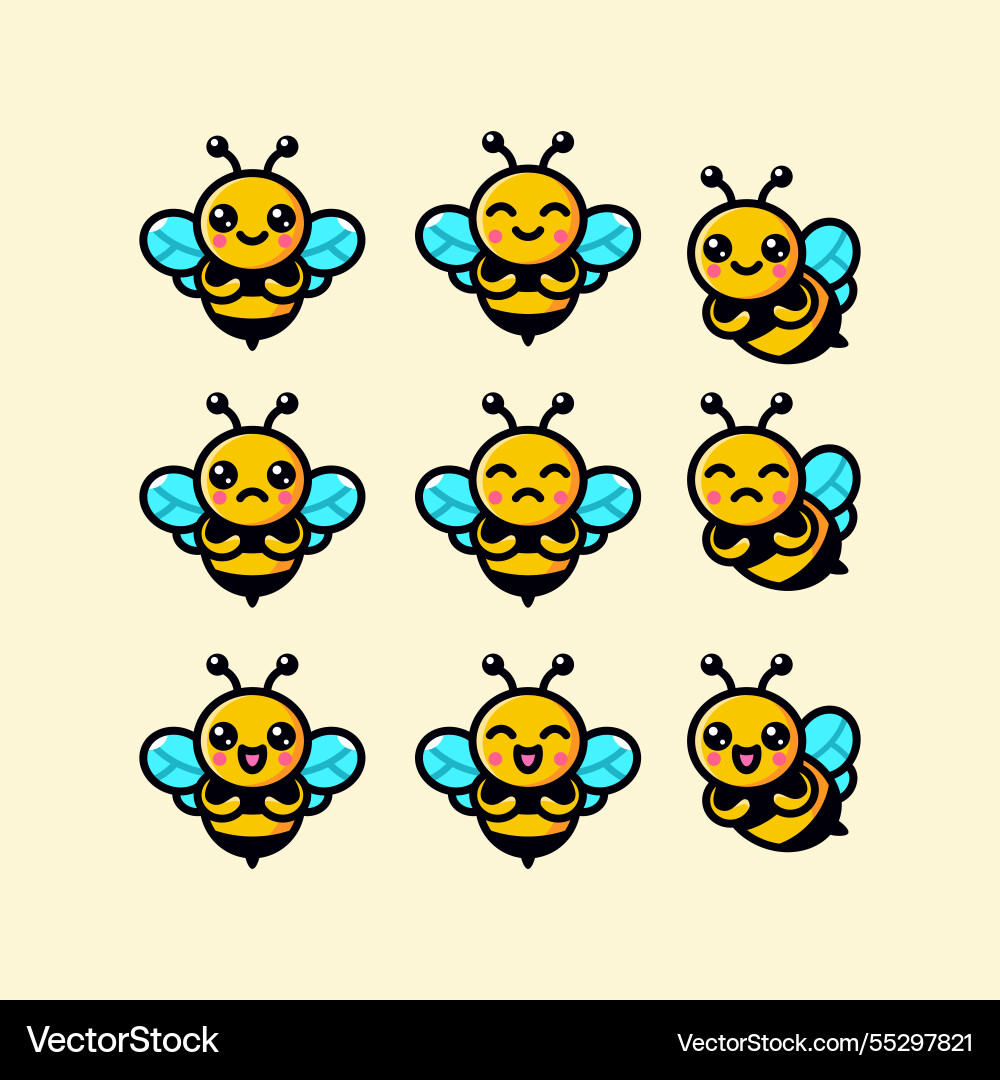Cute bee icon set Royalty Free Vector Image - VectorStock