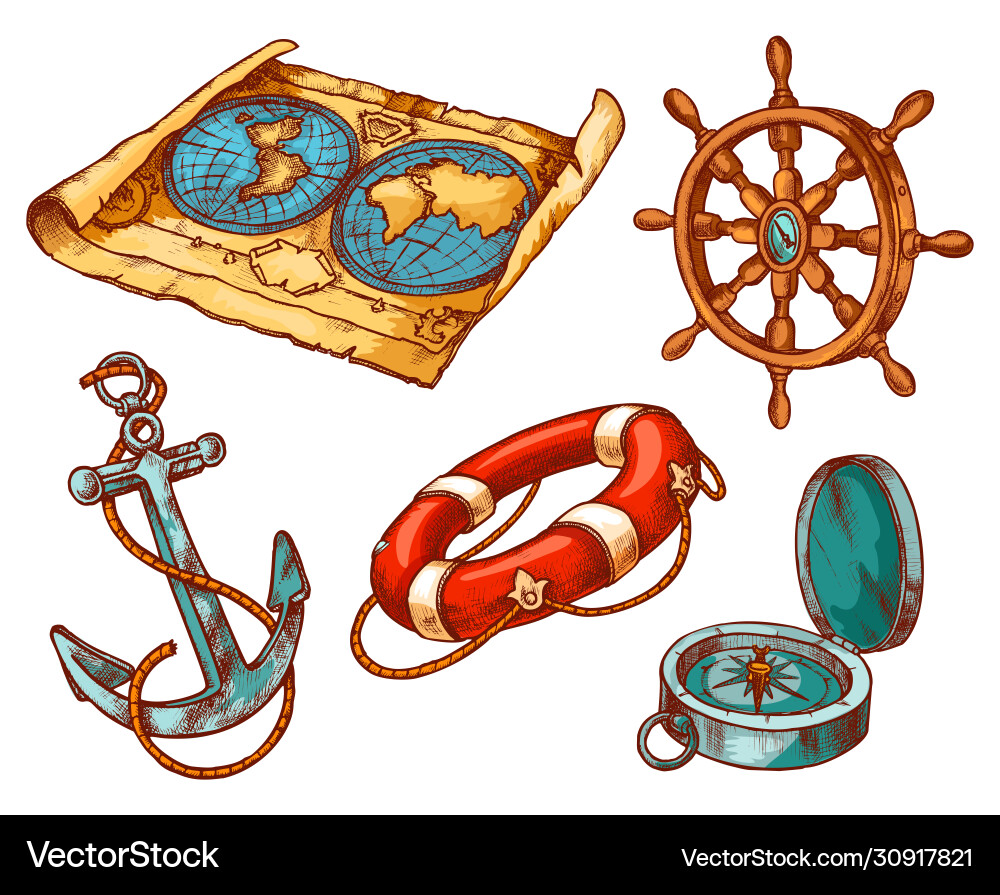 Marine anchor nautical sailing equipment sketch Vector Image
