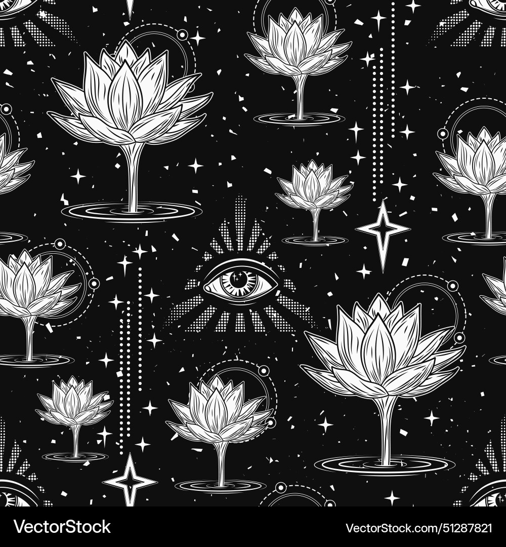 Mysterious pattern with lotus flower third eye Vector Image