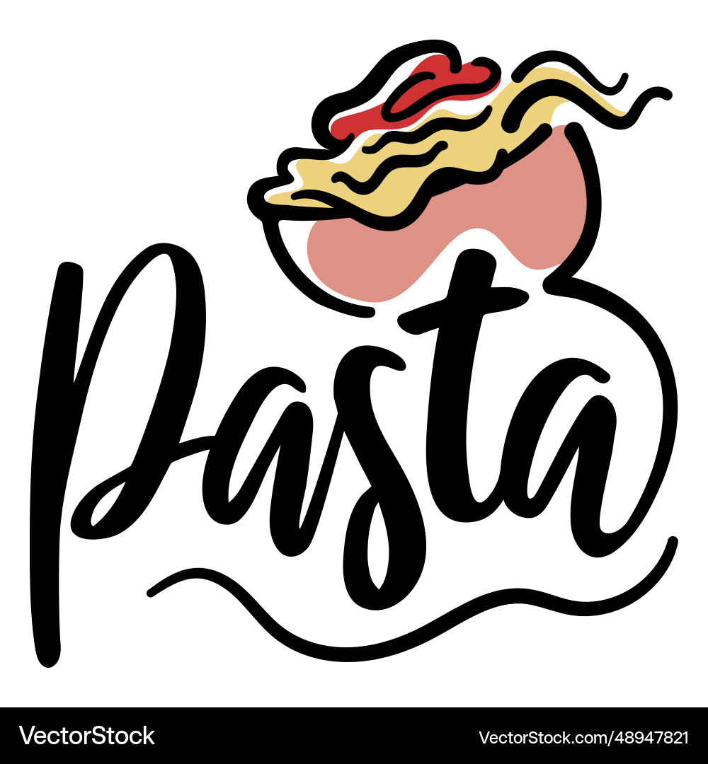 Pasta label lettering color stroke Royalty Free Vector Image