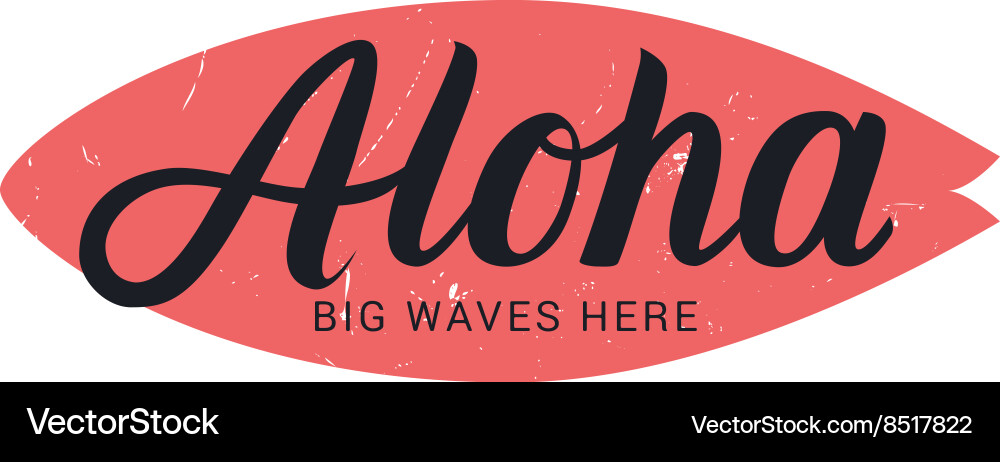 Aloha surfing hand draw lettering Royalty Free Vector Image