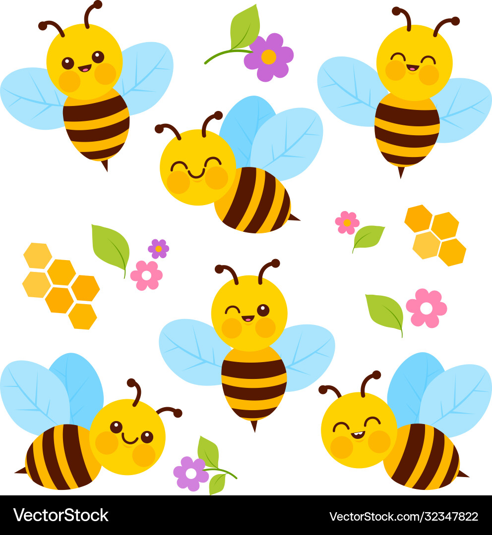Cute bees collection Royalty Free Vector Image
