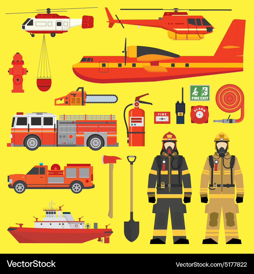 Fire brigade equipment infographics set Royalty Free Vector