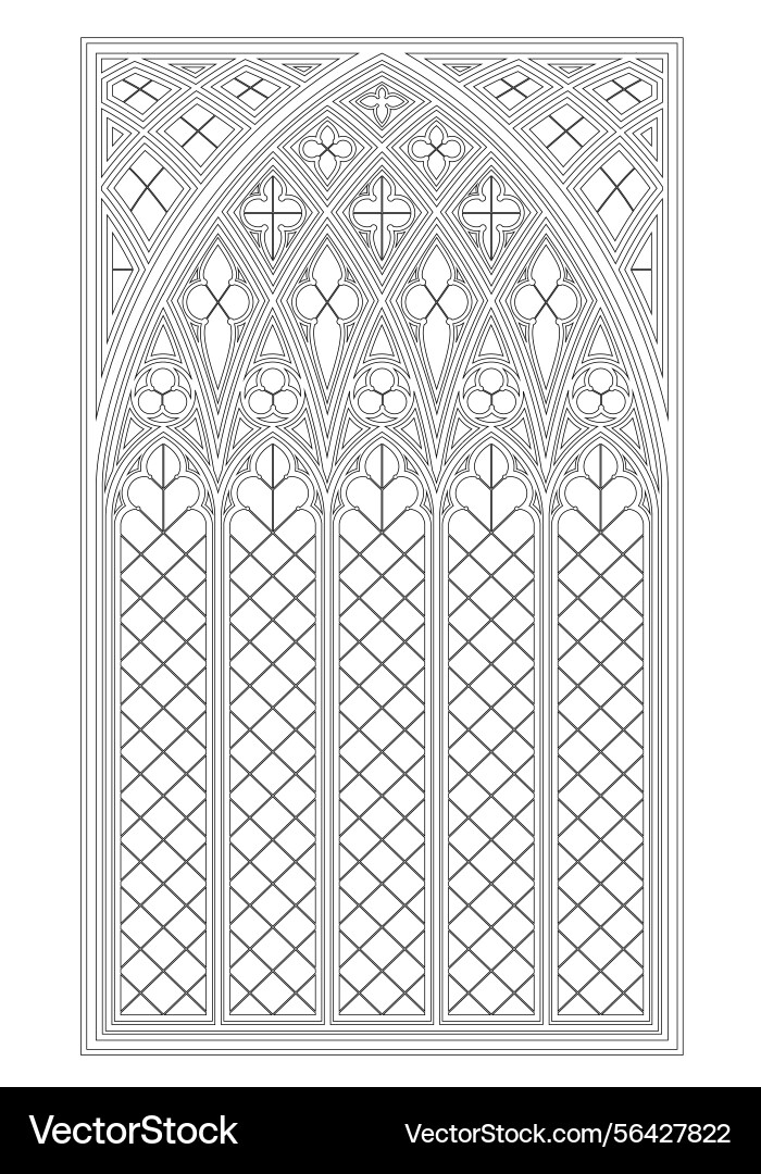 Gothic window outline template coloring Royalty Free Vector
