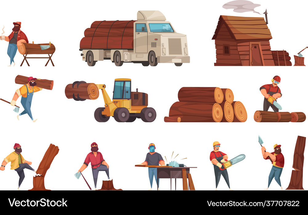 Lumberjack cartoon set Royalty Free Vector Image