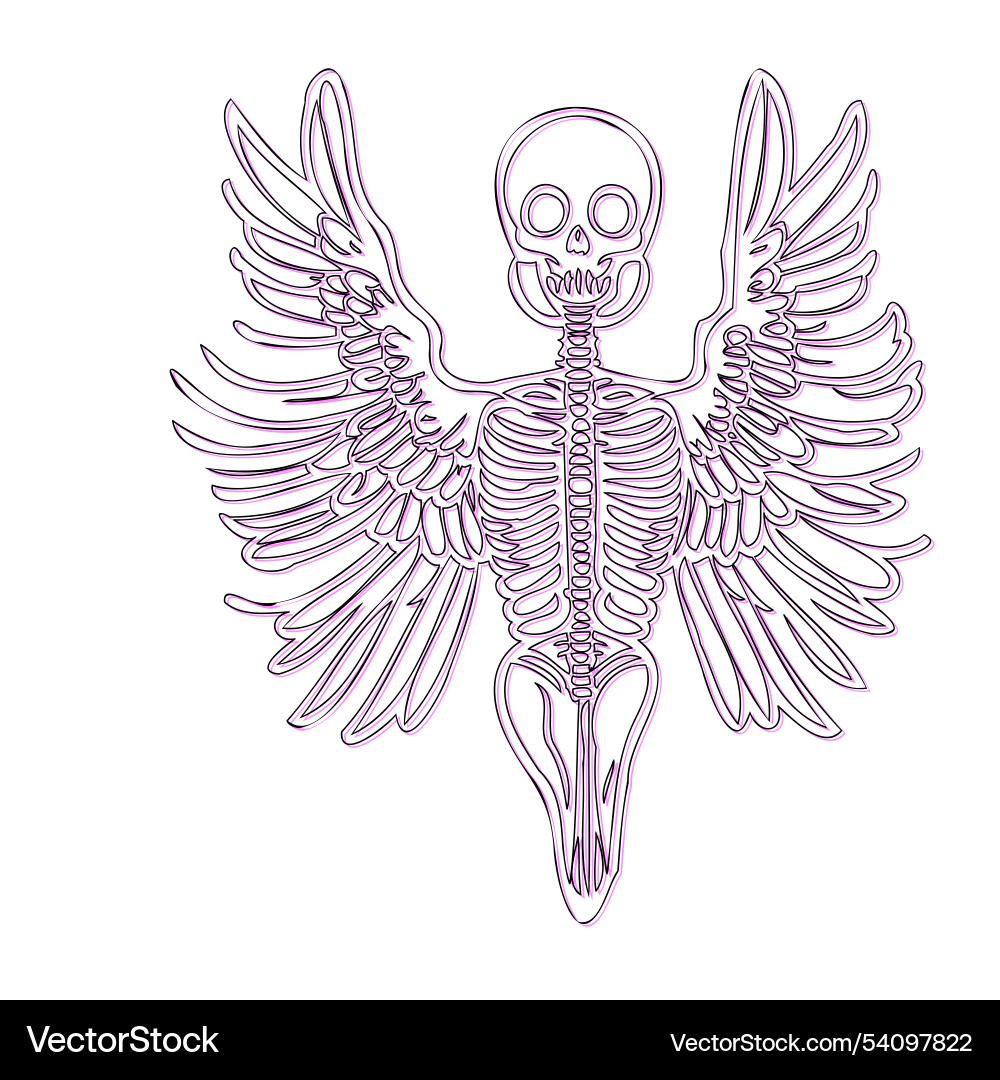 Skeleton angel outline sketch purple Royalty Free Vector