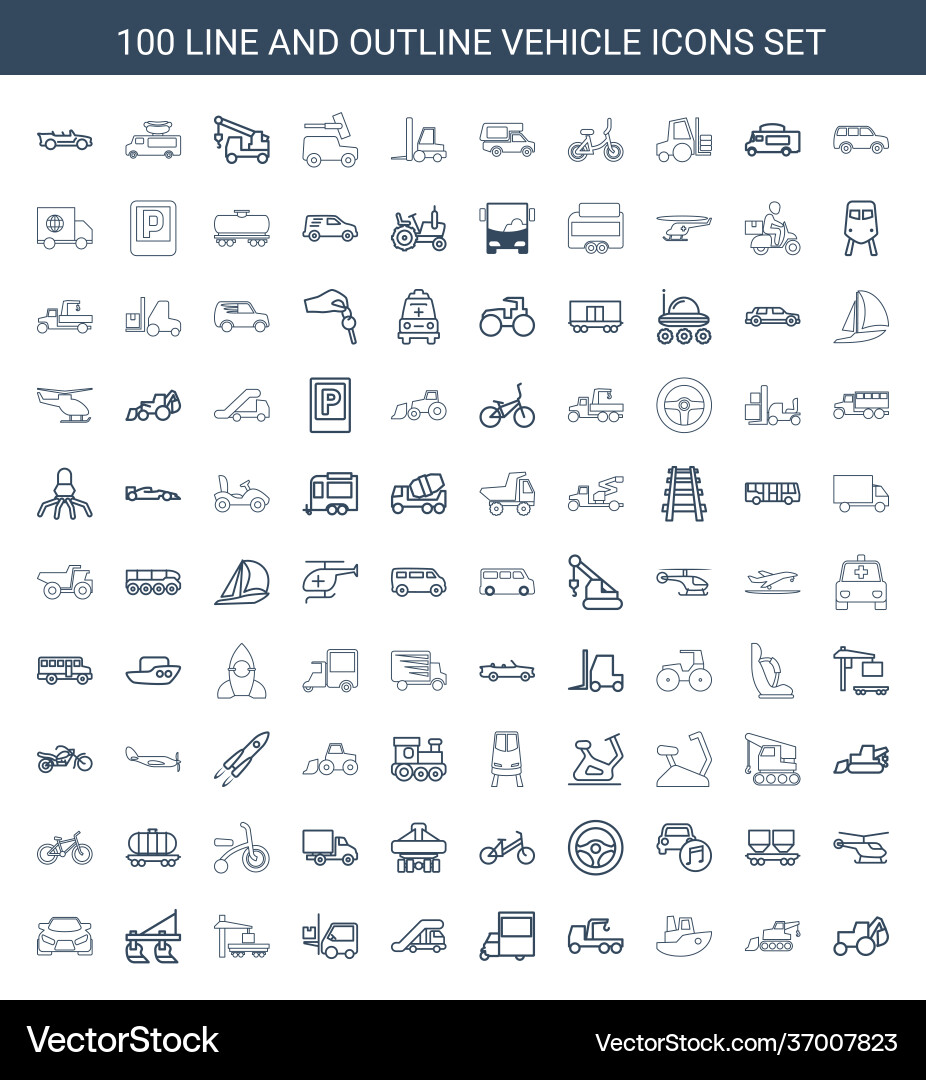 100 vehicle icons Royalty Free Vector Image - VectorStock