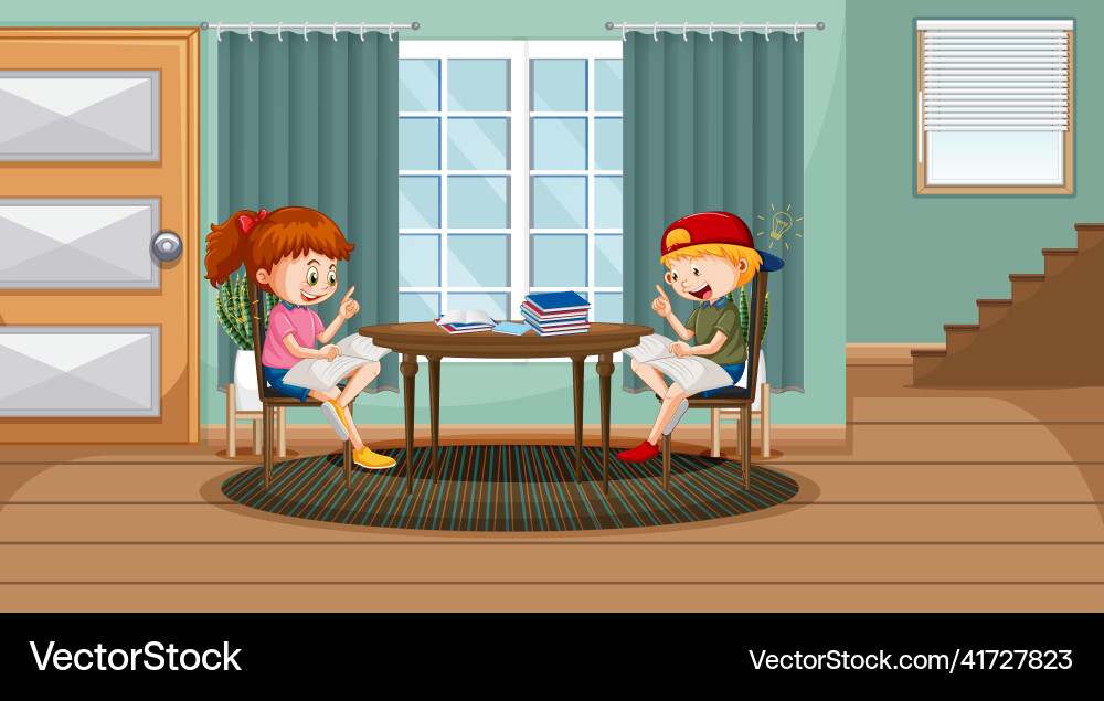 Children reading books at home Royalty Free Vector Image