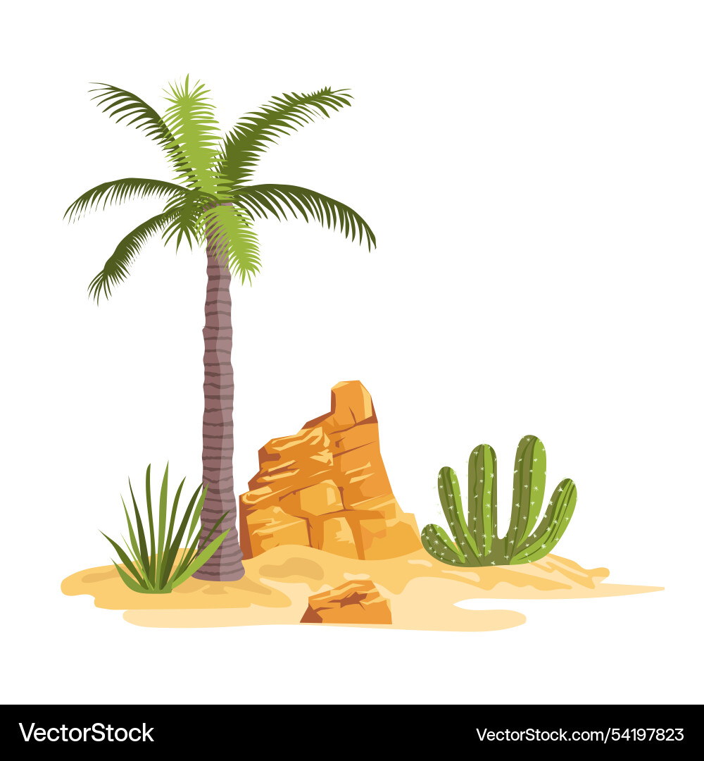 Desert landscape in flat design palm tree green Vector Image
