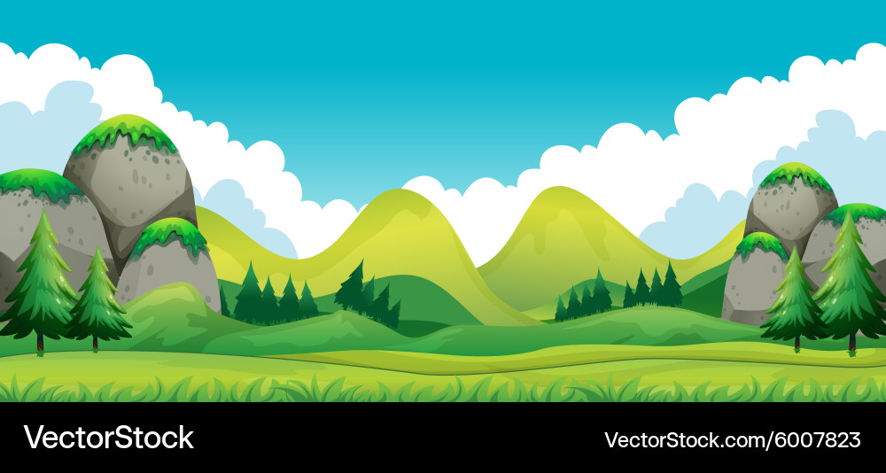 Green Meadow with Mountain Backdrop Royalty Free Vector