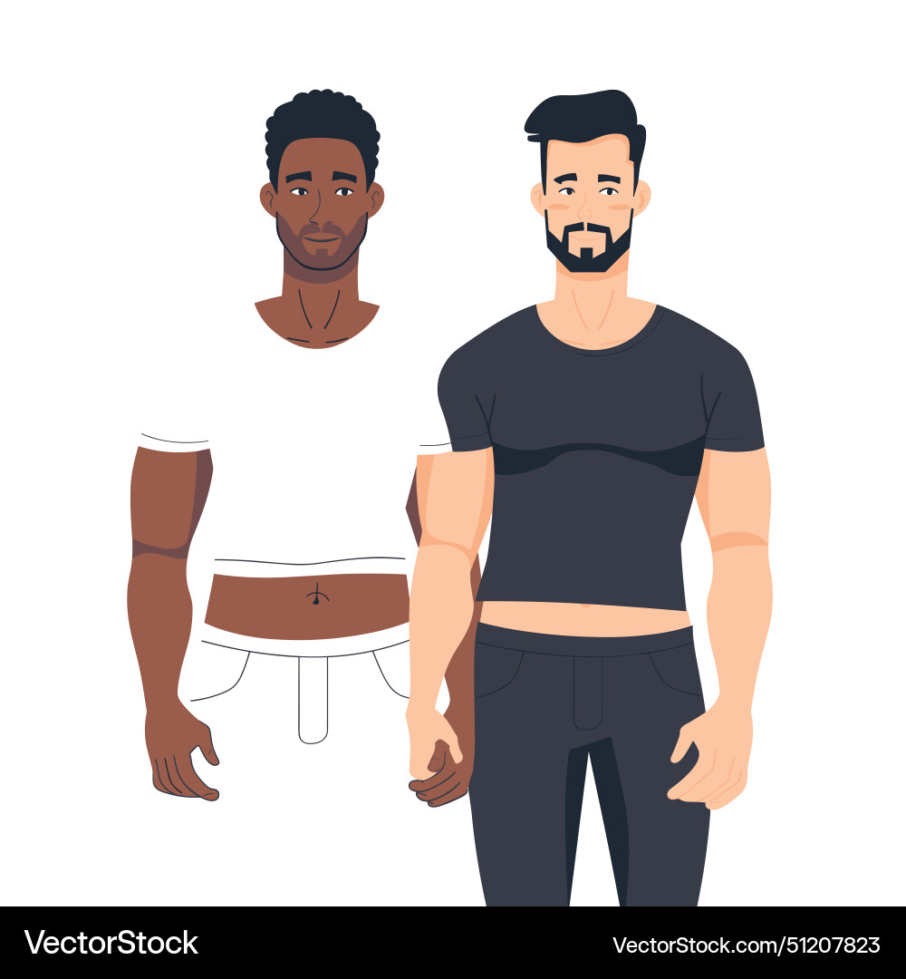Two men standing confidently one caucasian beard Vector Image