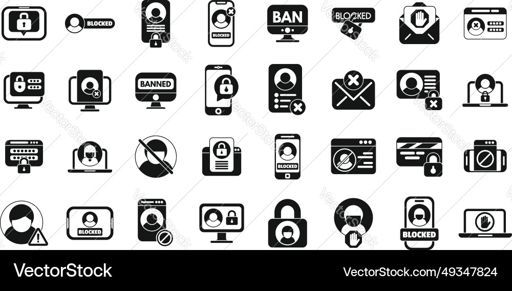 Account blocking icons set simple ban Royalty Free Vector