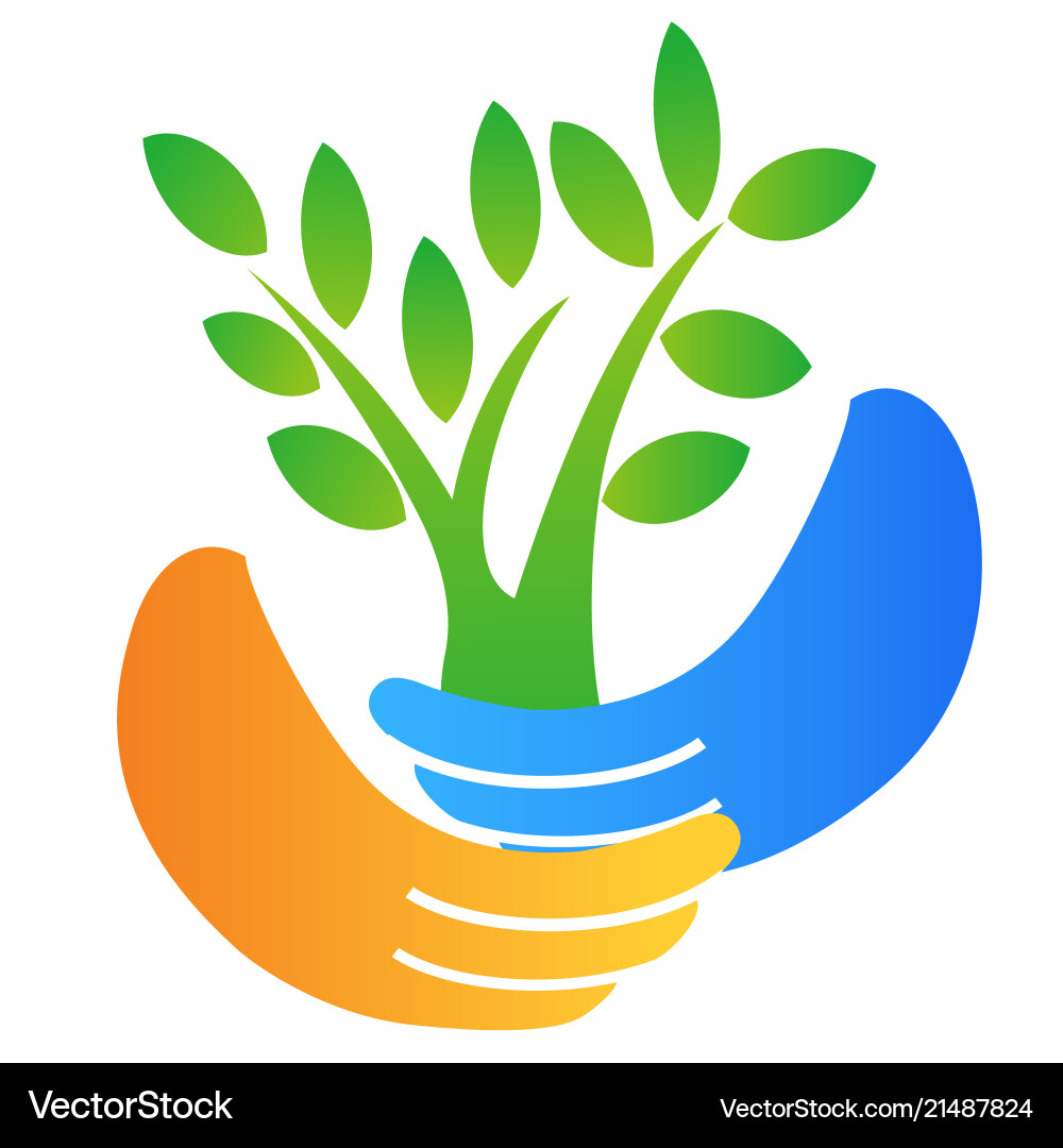 Hand holding tree logo Royalty Free Vector Image