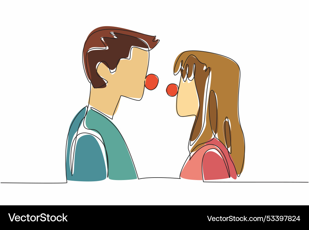 Single continuous line drawing husband and wife Vector Image