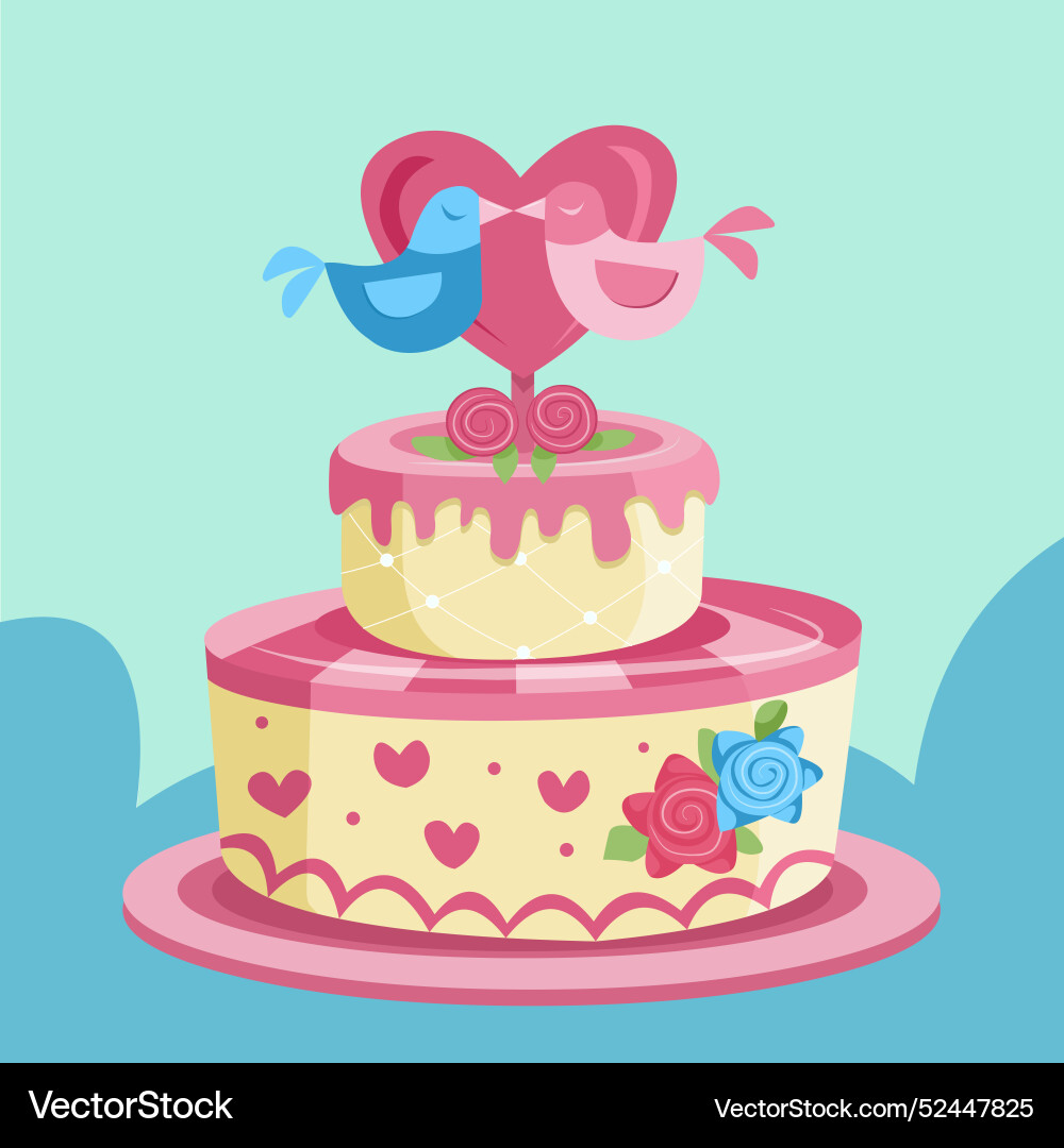 Cartoon wedding cake with topper Royalty Free Vector Image