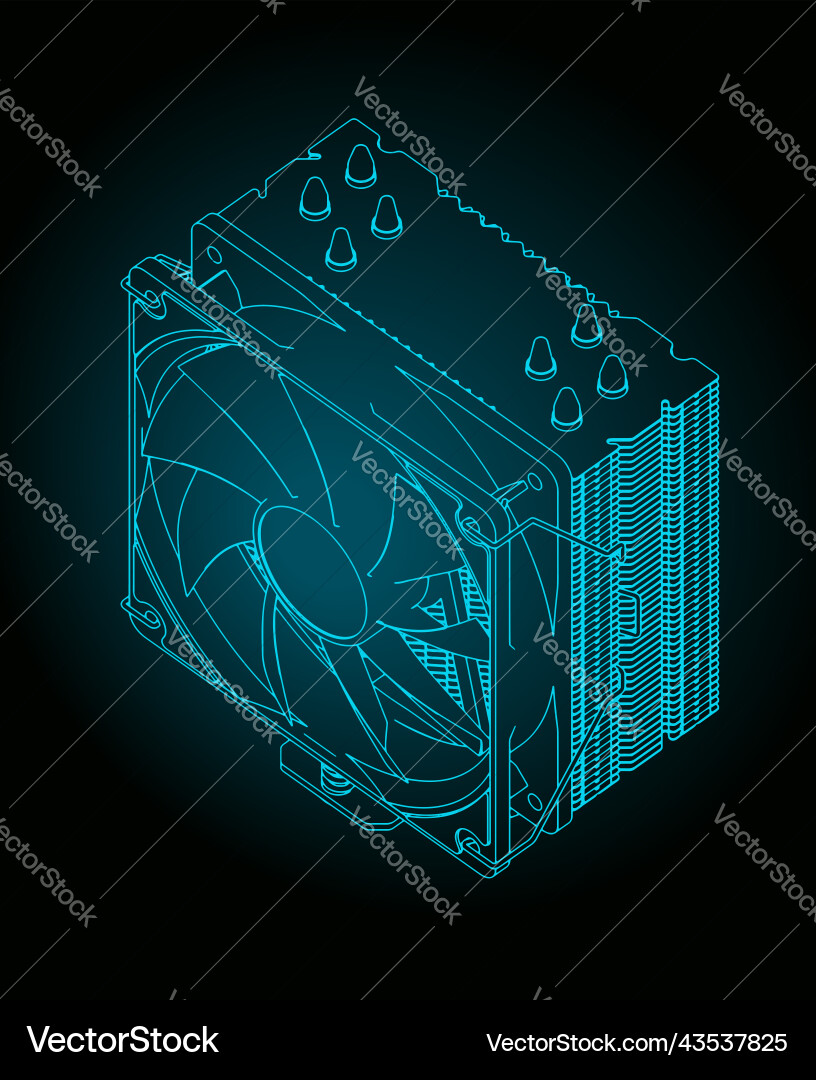 Cpu cooler isometric blueprint Royalty Free Vector Image
