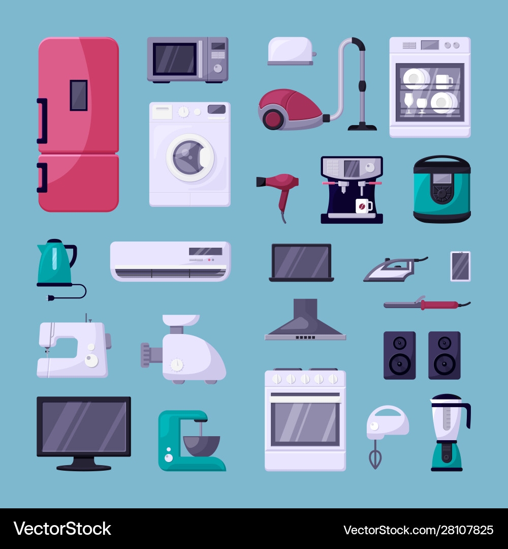 Home appliance color flat set Royalty Free Vector Image