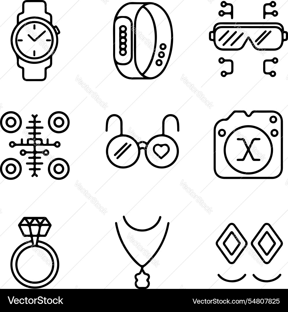 Wearable tech icon set - minimalist black and Vector Image