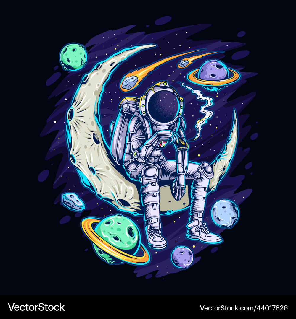 Astronaut Smoking on the Moon Royalty Free Vector Image