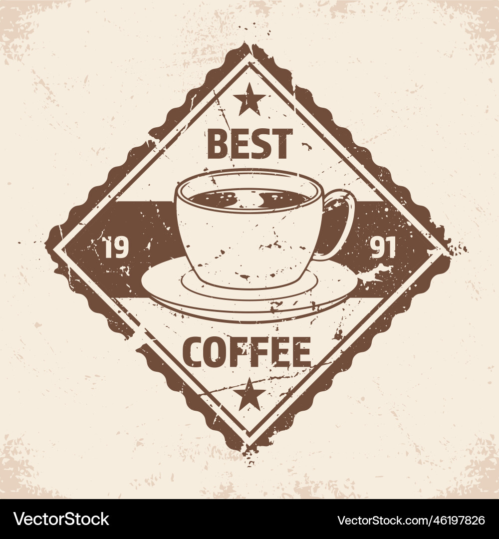 Cup coffee vintage sticker monochrome Royalty Free Vector