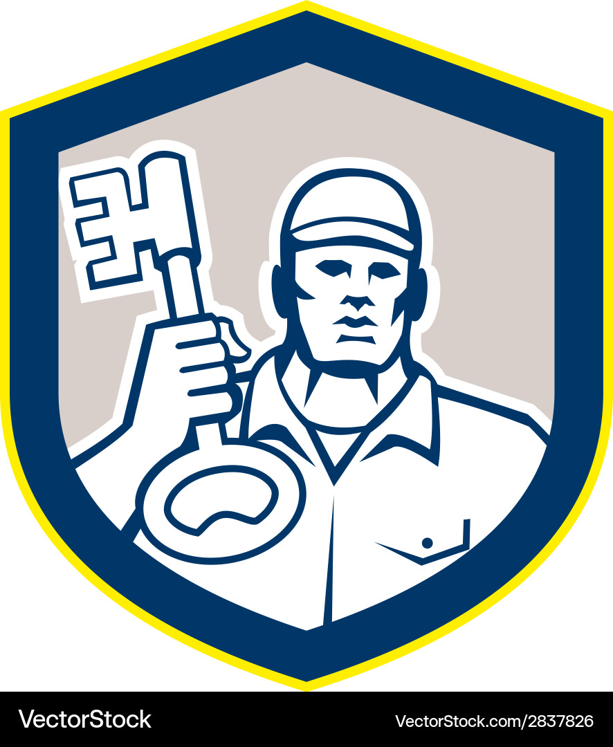 Locksmith Holding Key Shield Royalty Free Vector Image