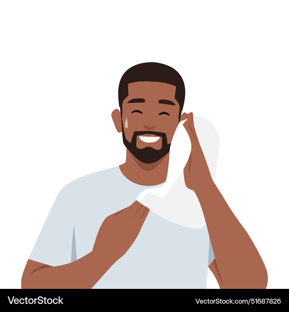 Man drying off with towel after sweating at gym Vector Image