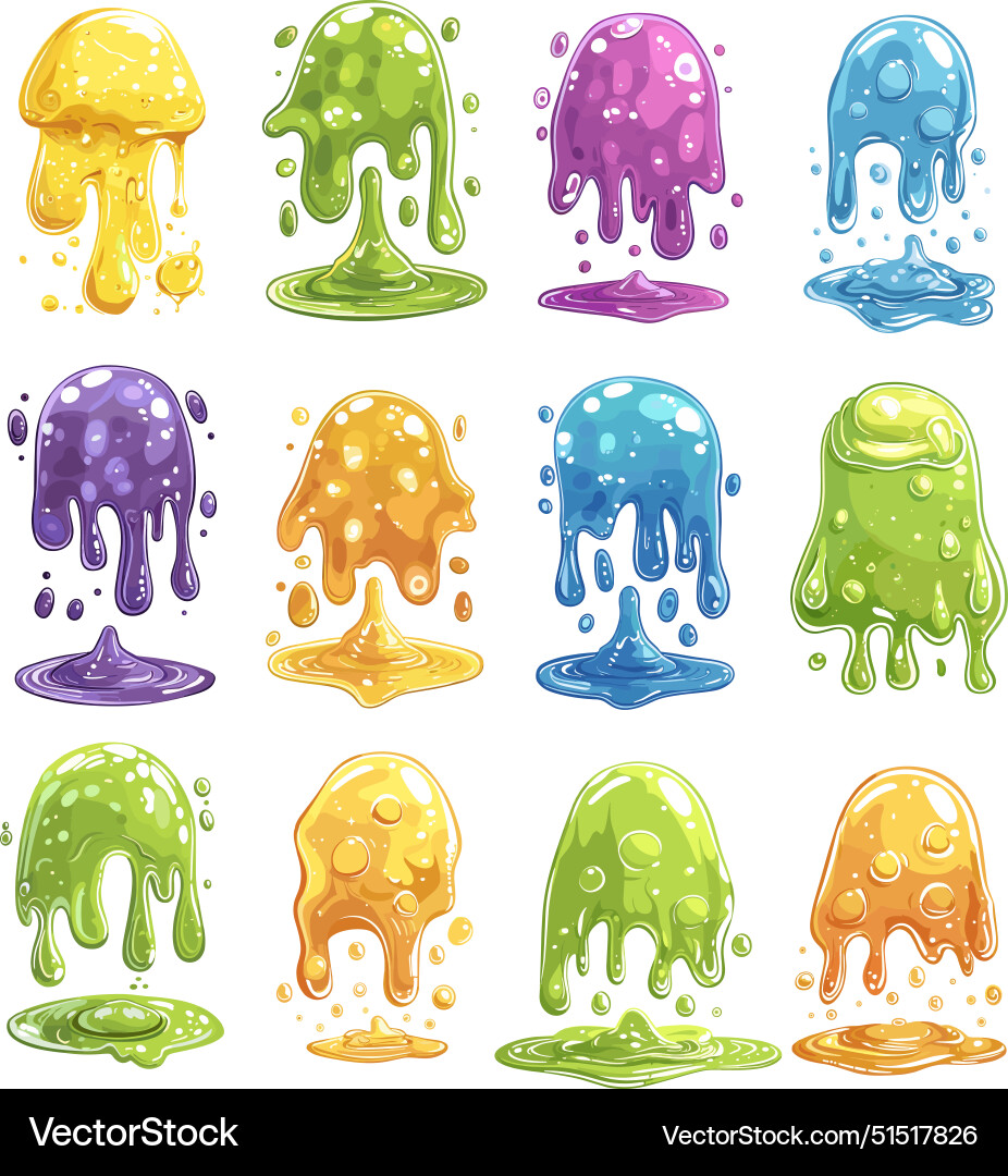 Multicolored slime cartoon set clots Royalty Free Vector