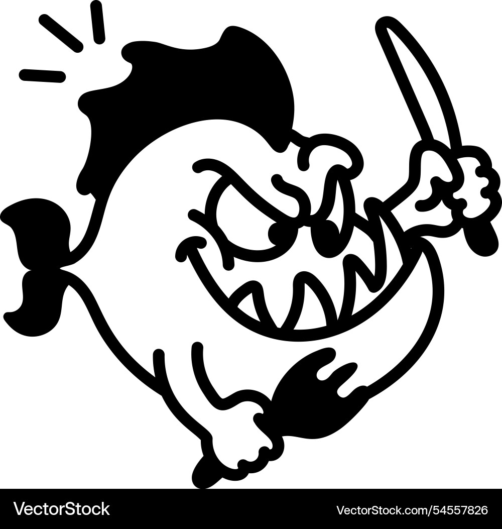 Scary fish icon in hand drawn style Royalty Free Vector