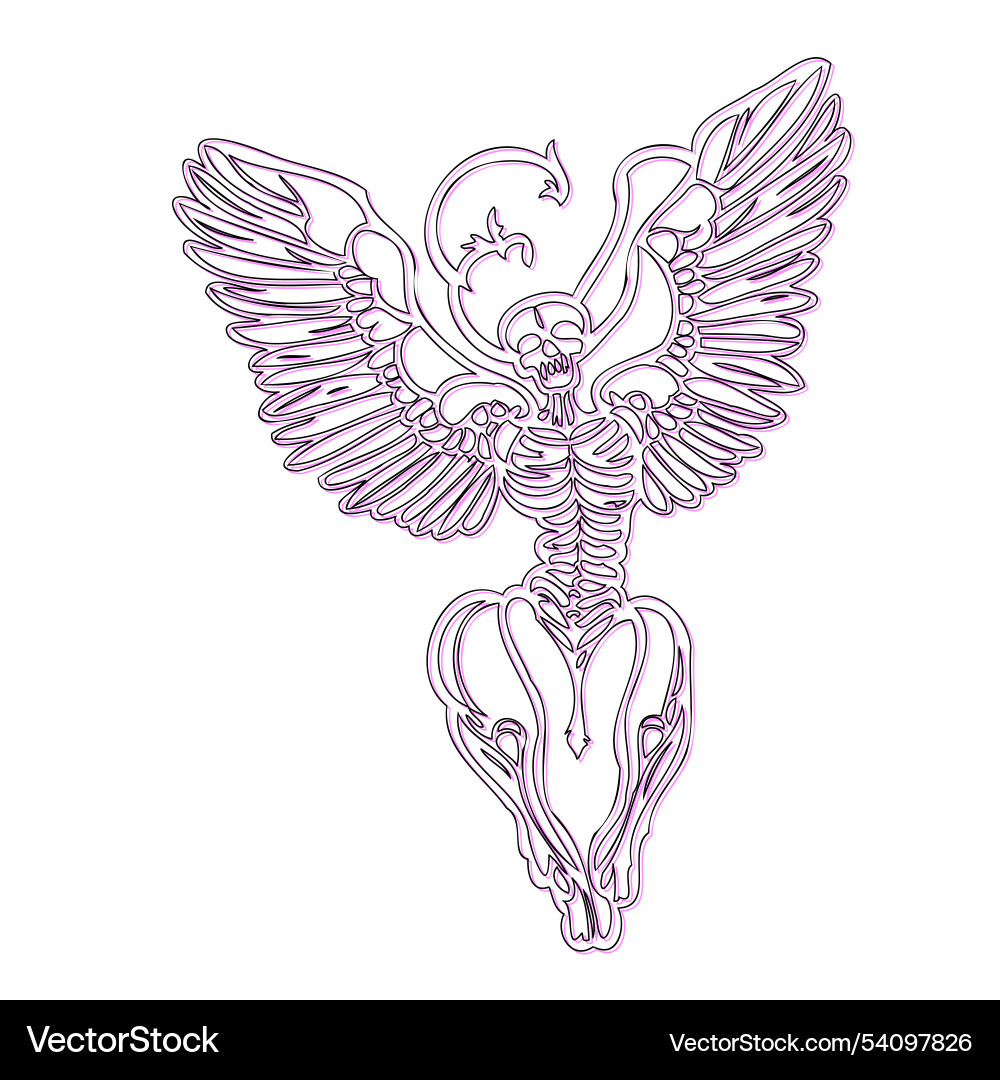Skeleton angel outline sketch purple Royalty Free Vector