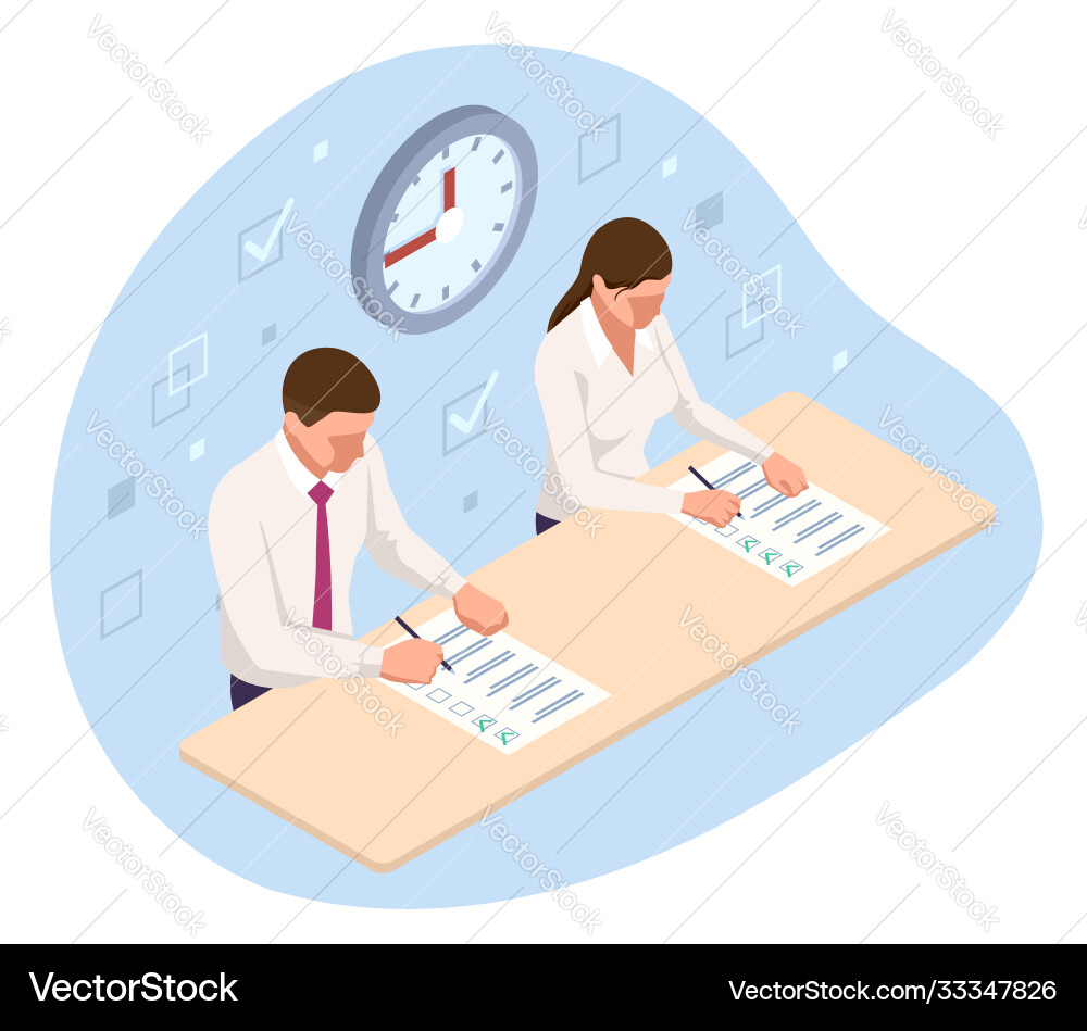 Student filling out answers to answer sheet Vector Image