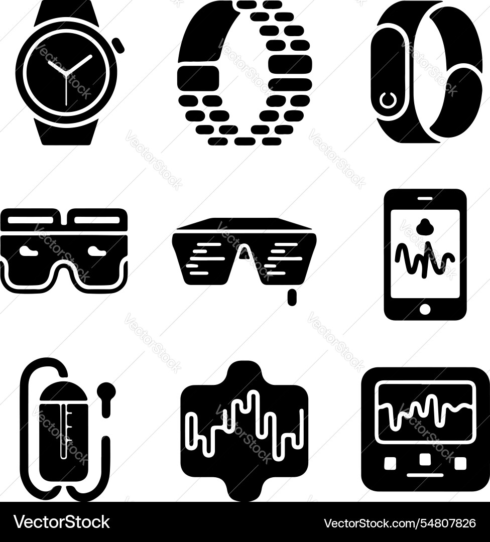 Wearable technology icon bundle - modern black Vector Image