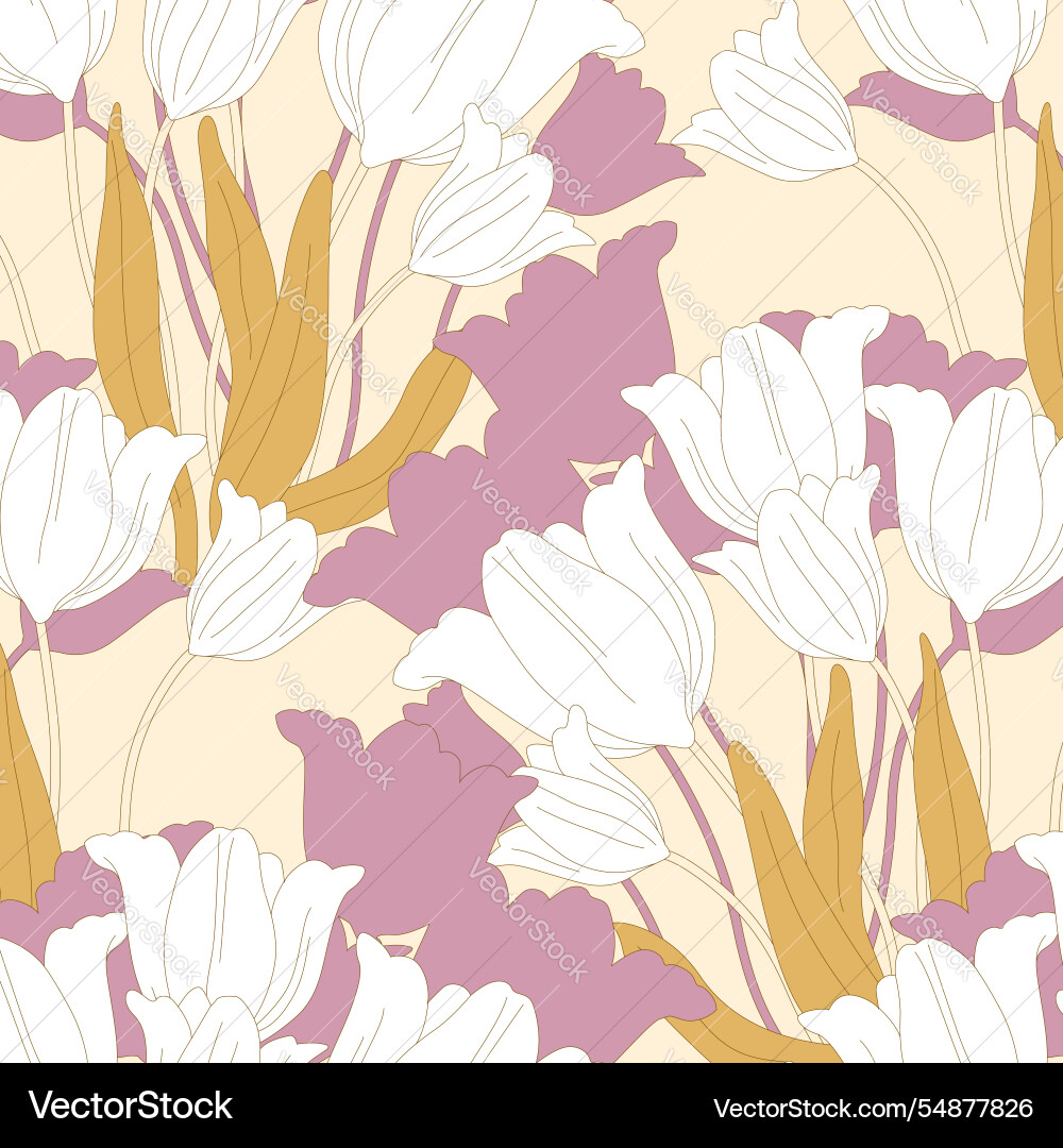White Tulip Pattern - Floral Tile Royalty Free Vector Image