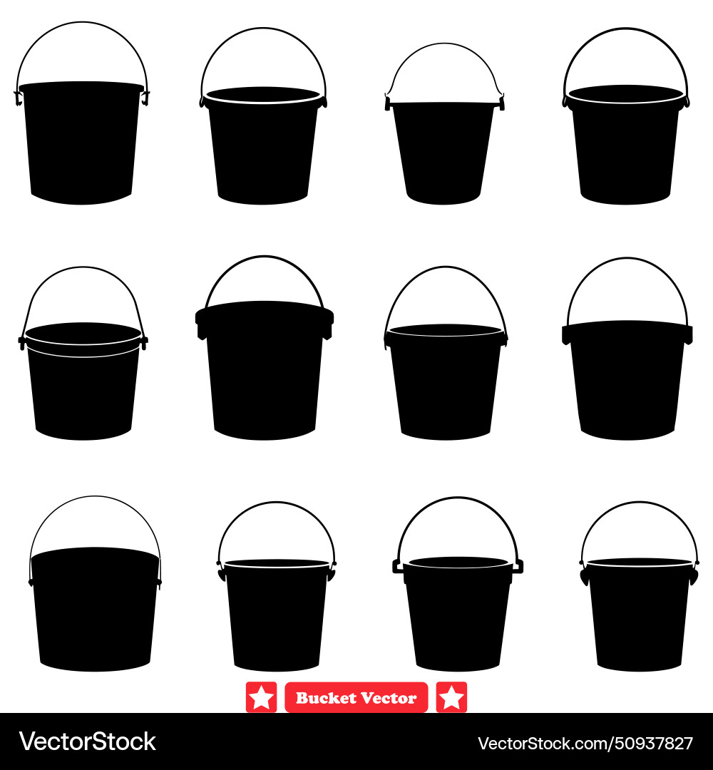 Bucket silhouette graphics highquality set Vector Image