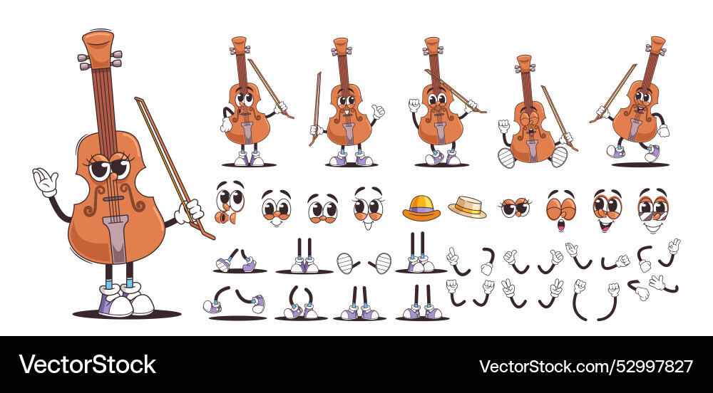 Cartoon animated violin with bow musical Vector Image