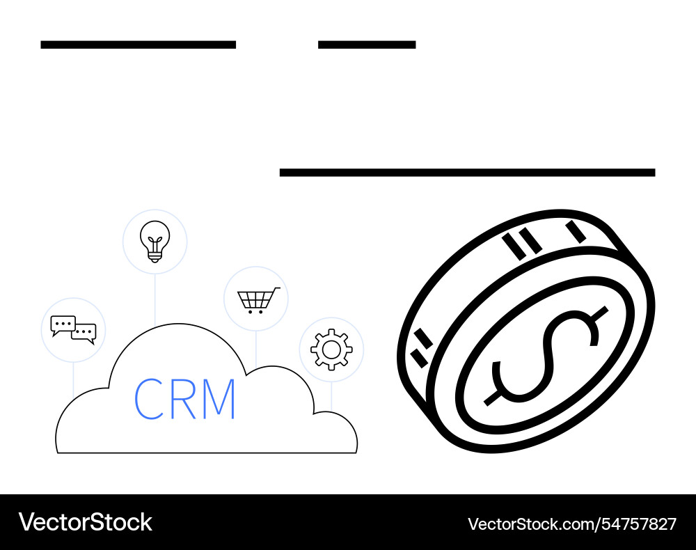 Cloud-based crm with coin symbol representing Vector Image
