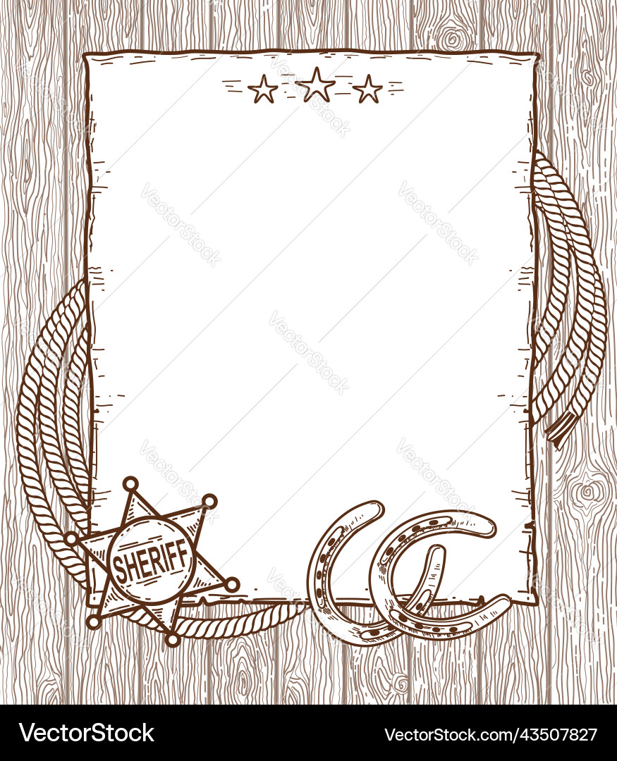 Cowboy wild west paper background hand drawn Vector Image