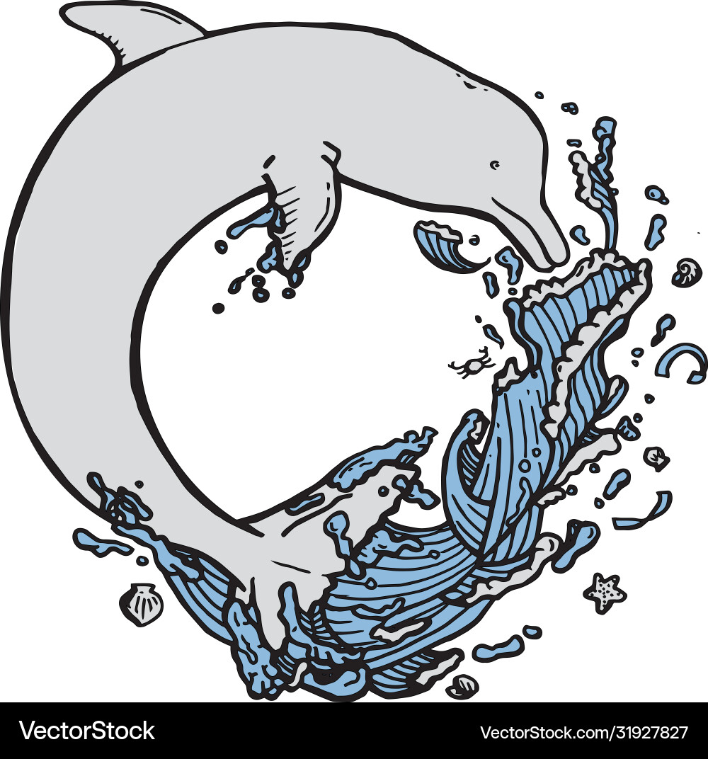 Dolphin and wave Royalty Free Vector Image - VectorStock