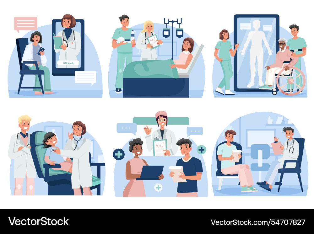 Hand drawn flat health services composition set Vector Image
