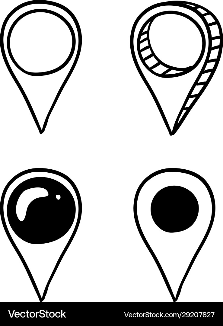 Hand drawn map pins sign location icon doodle Vector Image