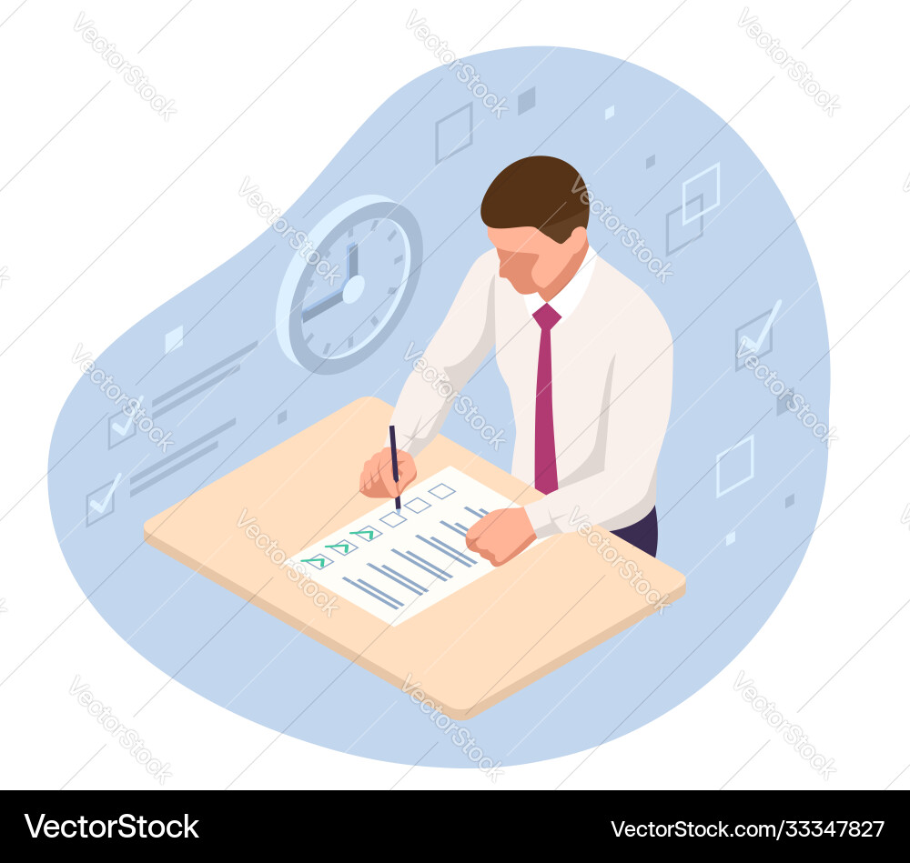 Student filling out answers to answer sheet Vector Image