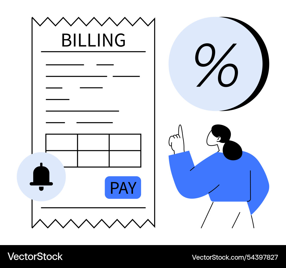 Woman pointing at billing receipt Royalty Free Vector Image