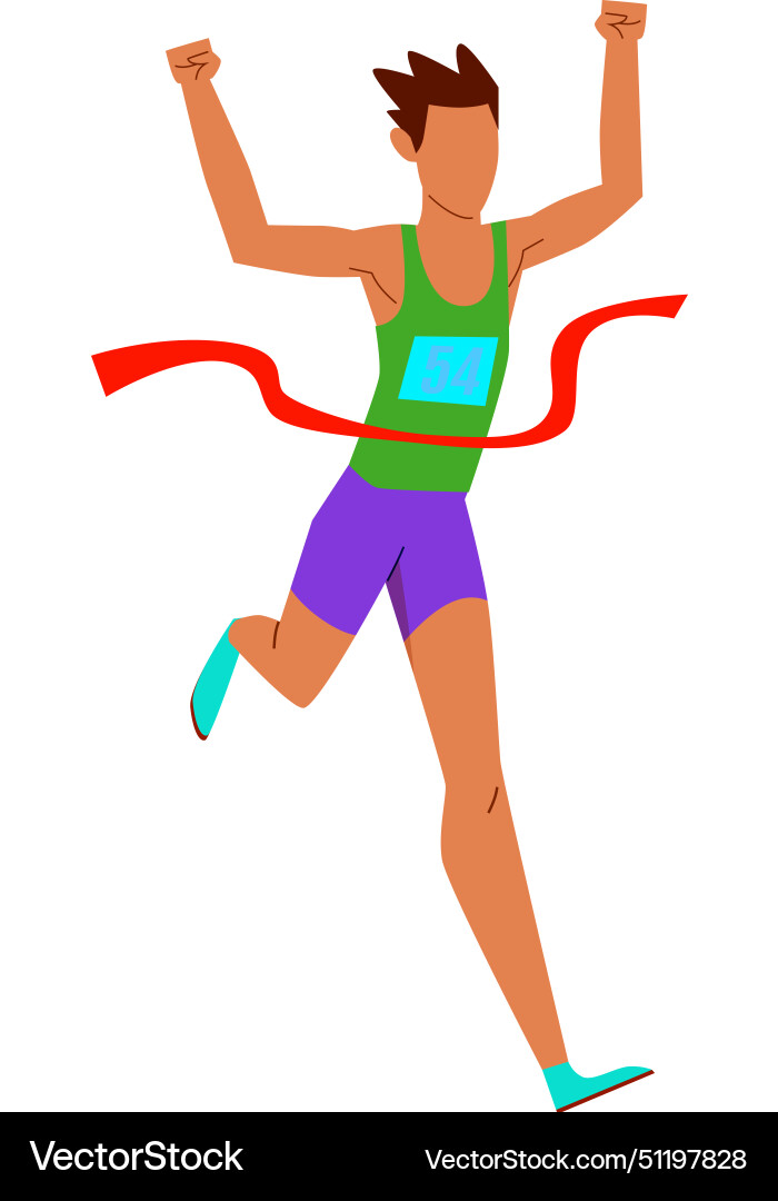 Athlete at finish line winning runner with red Vector Image