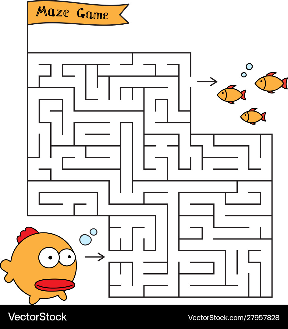 Cartoon Fisch Labyrinth Spiel Lizenzfreies Vektorbild