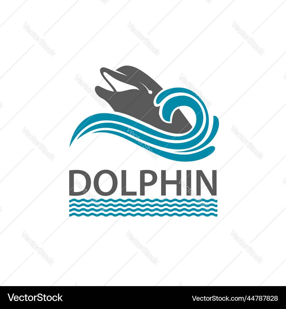 Dolphin emblem with sea waves Royalty Free Vector Image
