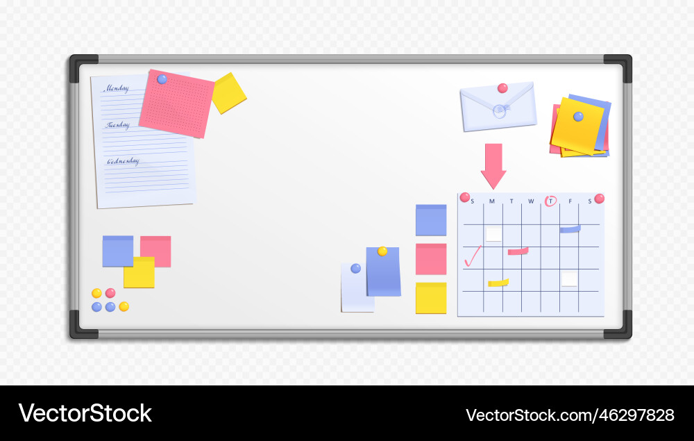 Realistic whiteboard for memo notes and planner Vector Image