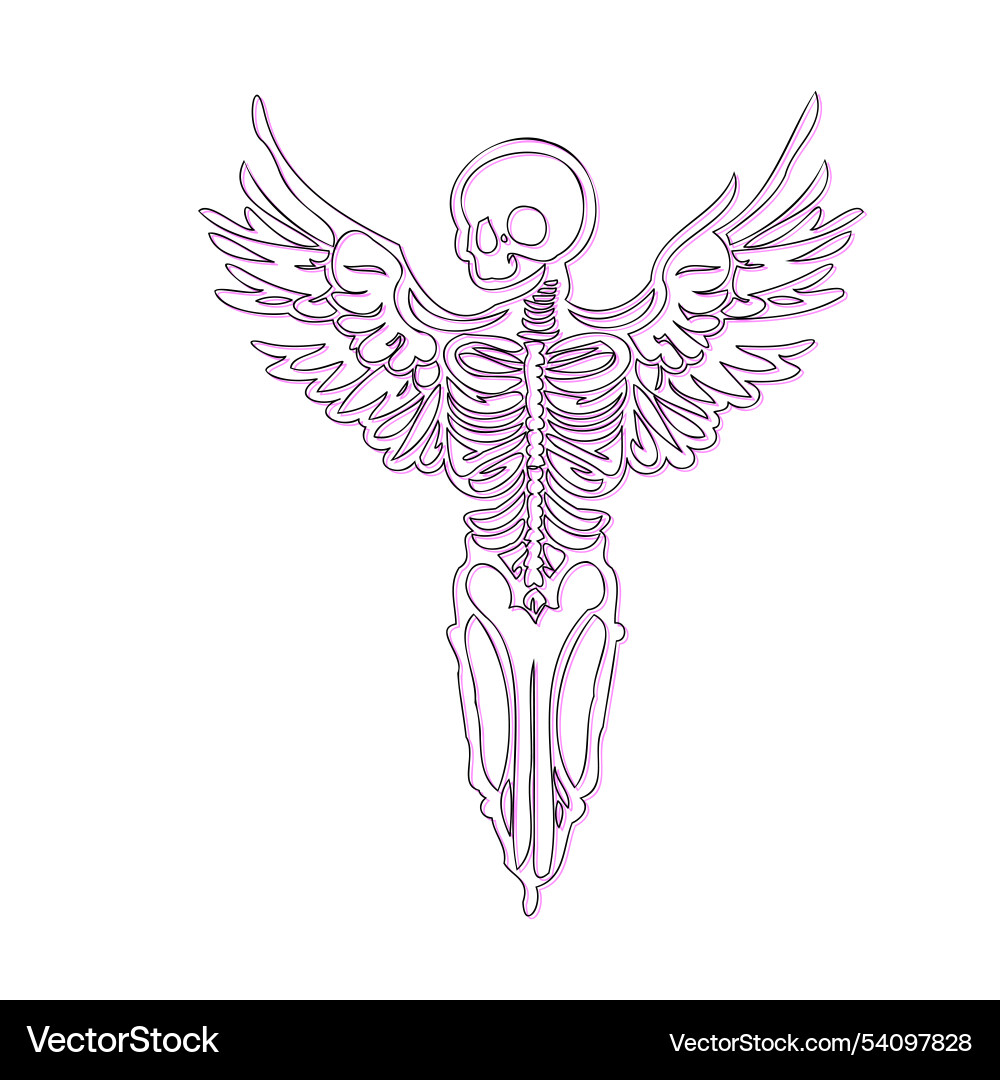 Skeleton angel outline sketch purple Royalty Free Vector