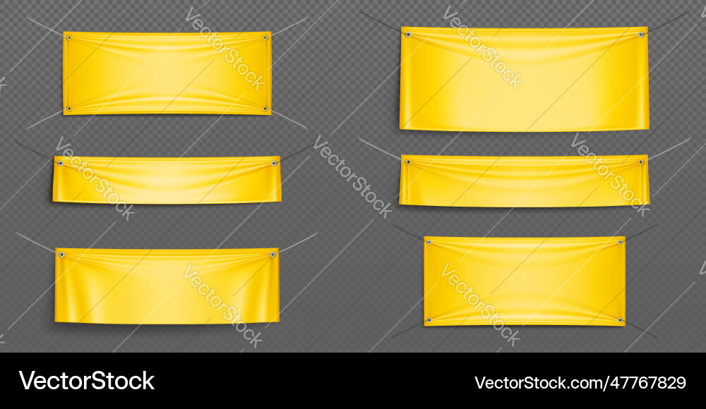 Blank yellow canvas banners hanging on ropes Vector Image