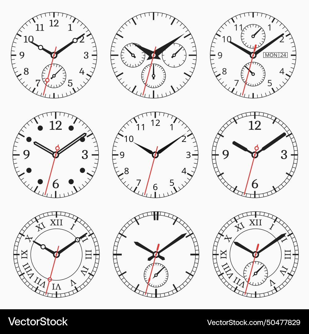 Clock watch collection Royalty Free Vector Image